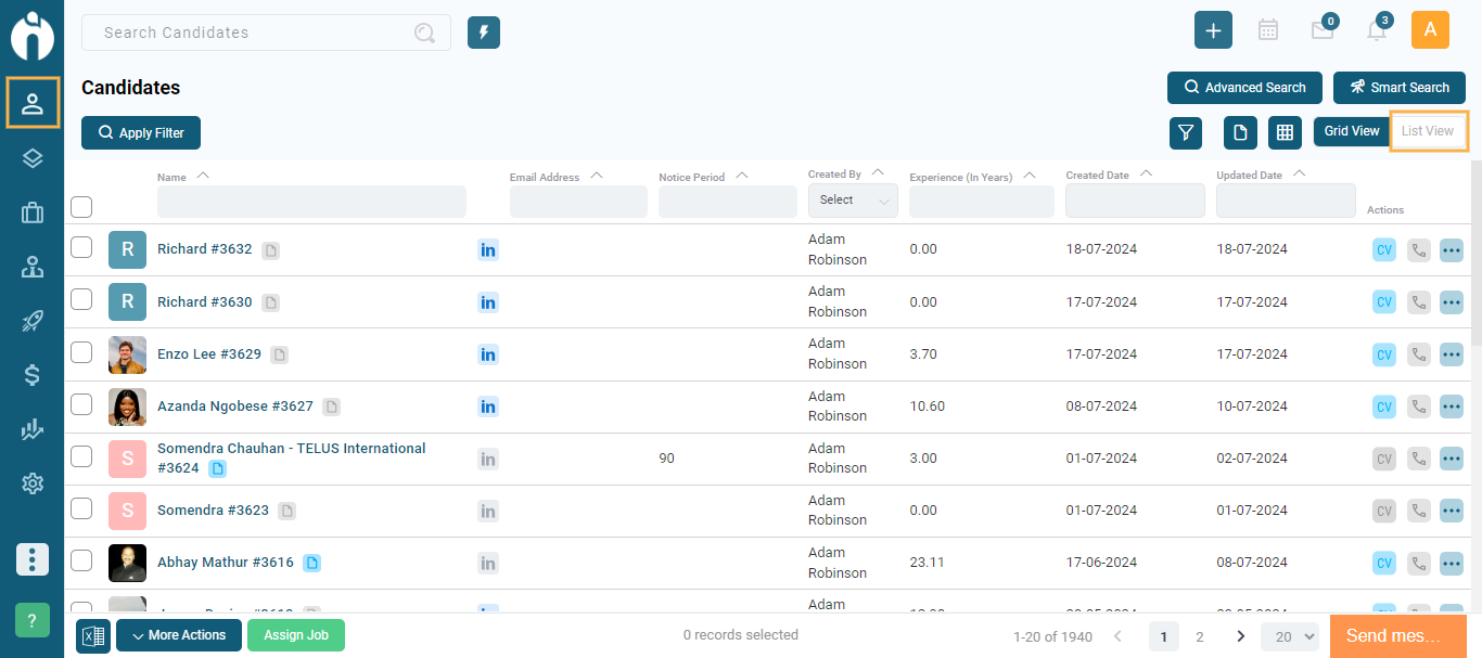 Grid View & List View - Candidates
